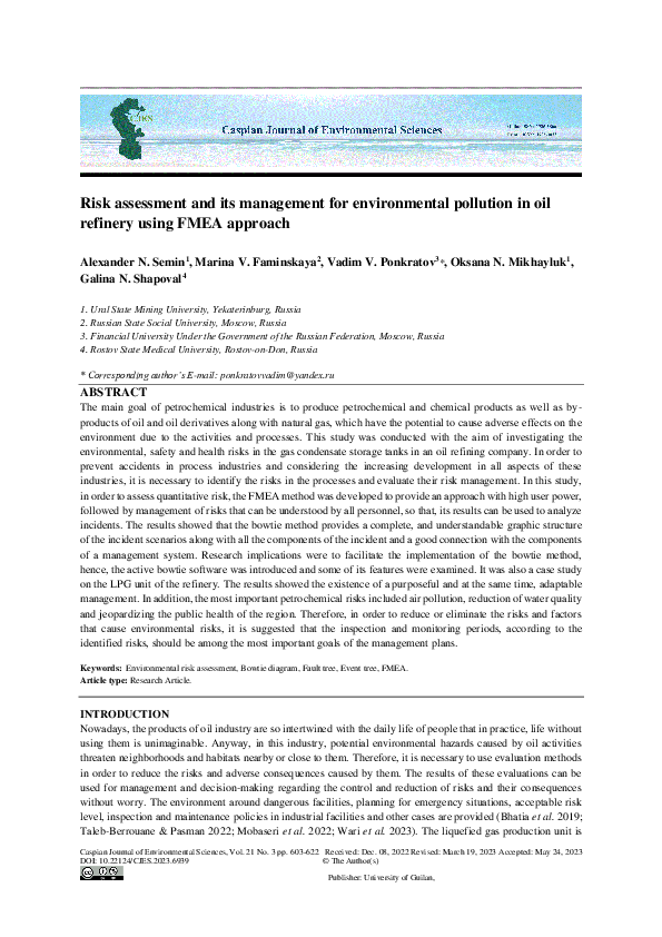(PDF) Risk assessment and its management for environmental pollution in ...