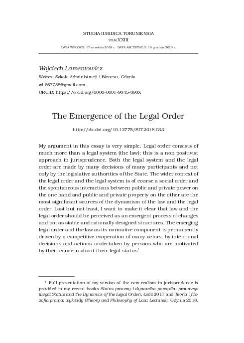 (PDF) The Emergence of the Legal Order | Wojtek Lamentowicz - Academia.edu