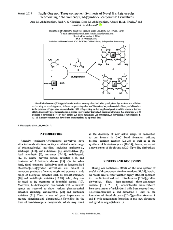 (PDF) Facile One-pot, Three-component Synthesis of Novel Bis-heterocycles Incorporating 5H ...