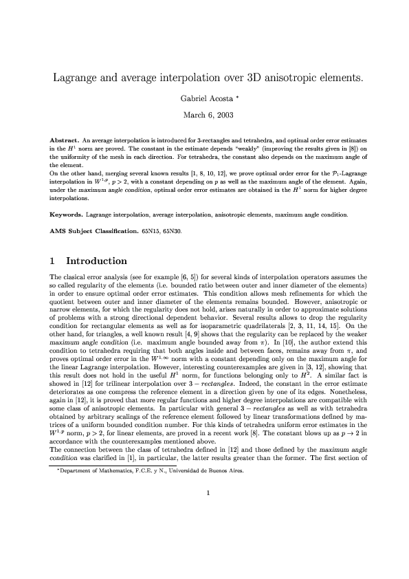 Pdf Lagrange And Average Interpolation Over 3d Anisotropic Elements Gabriel Acosta 4680