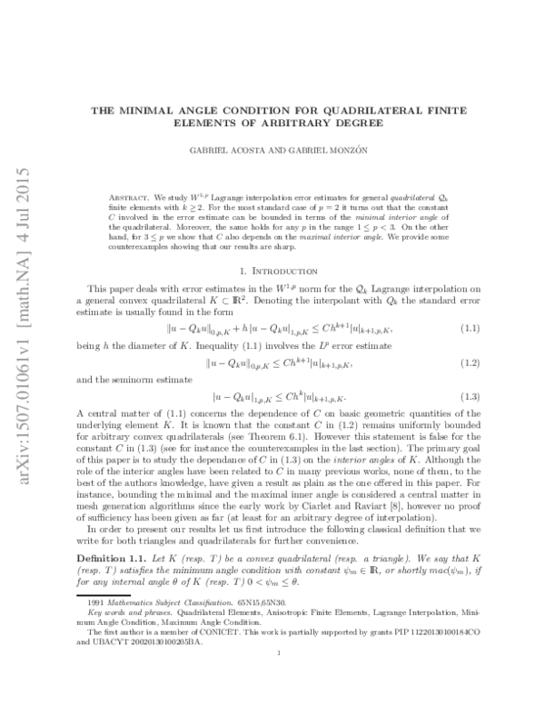 (PDF) The minimal angle condition for quadrilateral finite elements of arbitrary degree