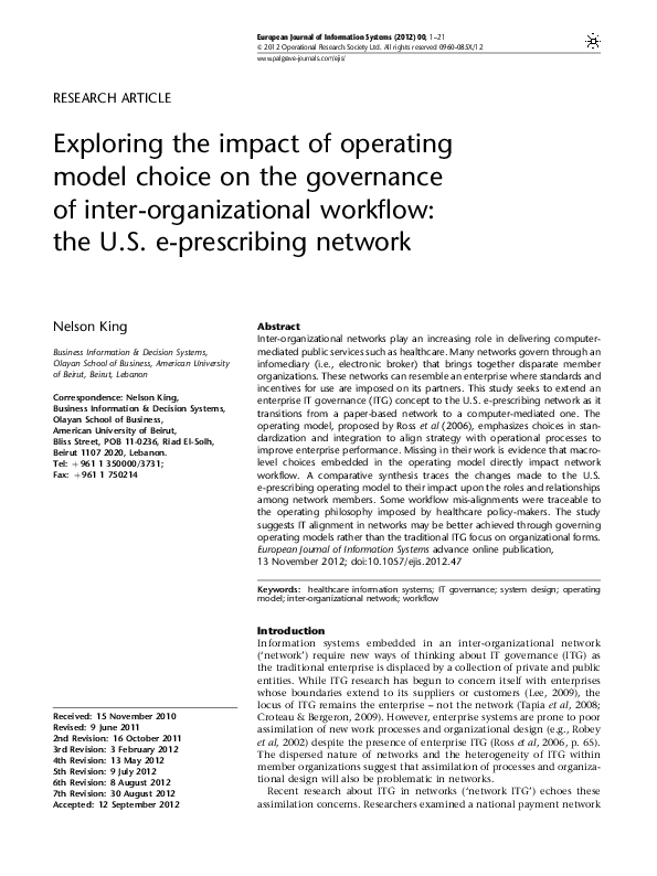 (PDF) Exploring the impact of operating model choice on the governance of inter-organizational ...