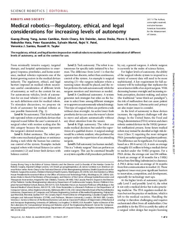 (PDF) Medical robotics—Regulatory, ethical, and legal considerations ...