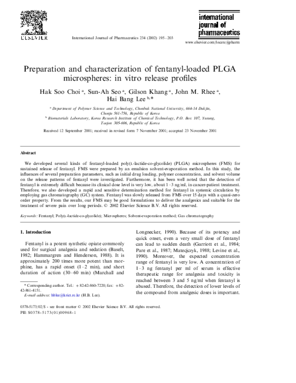 (PDF) Preparation and characterization of fentanyl-loaded PLGA ...