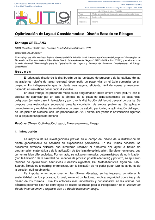 (PDF) Optimización de Layout Considerando el Diseño Basado en Riesgos