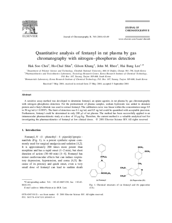 (PDF) Quantitative analysis of fentanyl in rat plasma by gas chromatography with nitrogen ...