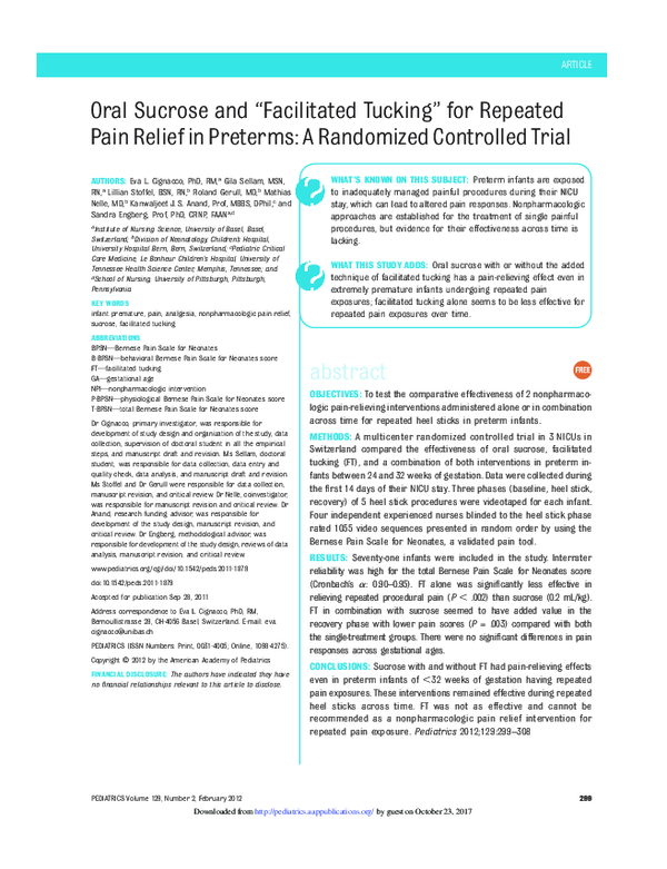(PDF) Oral Sucrose and “Facilitated Tucking” for Repeated Pain Relief ...