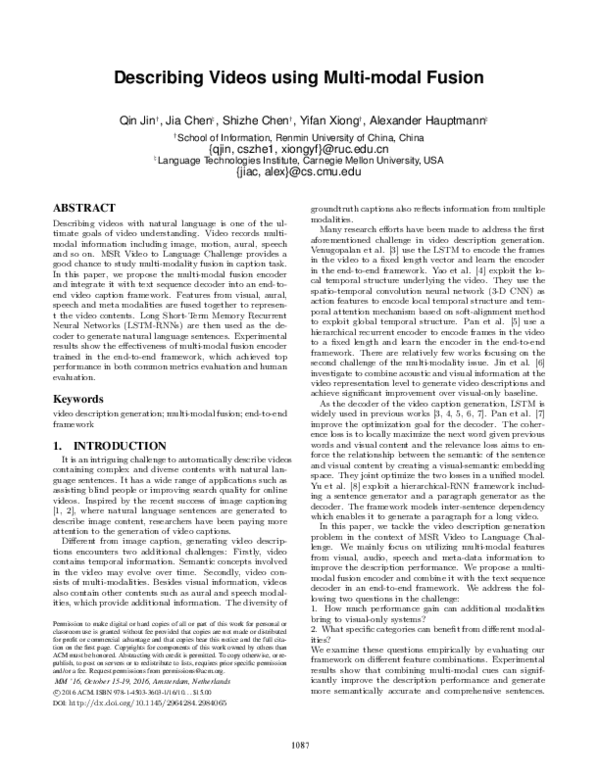 (PDF) Describing Videos using Multi-modal Fusion