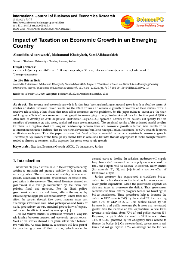 (PDF) Impact of Taxation on Economic Growth in an Emerging Country