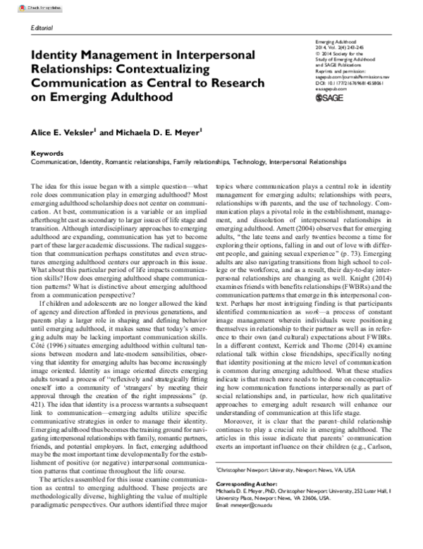 (PDF) Identity Management in Interpersonal Relationships