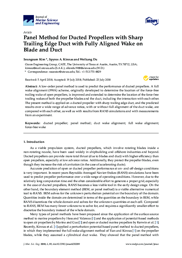 (PDF) Panel Method for Ducted Propellers with Sharp Trailing Edge Duct ...