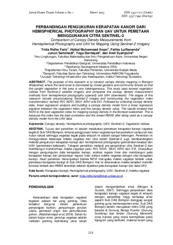 (PDF) Perbandingan Pengukuran Kerapatan Kanopi Dari Hemispherical ...