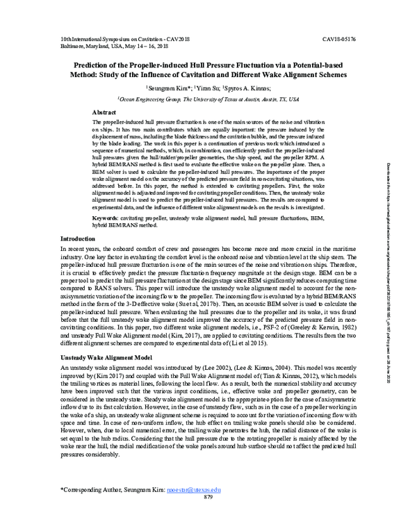 Pdf Prediction Of The Propeller Induced Hull Pressure Fluctuation Via