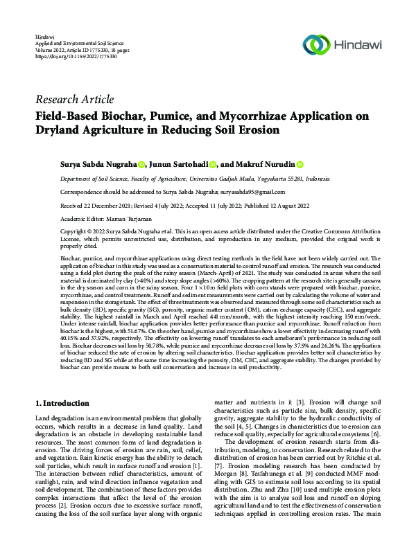 (PDF) Field-Based Biochar, Pumice, and Mycorrhizae Application on Dryland Agriculture in ...