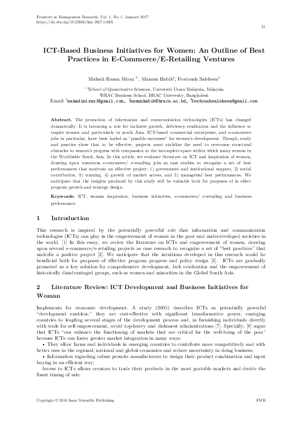 (PDF) ICT-Based Business Initiatives for Women: An Outline of Best ...