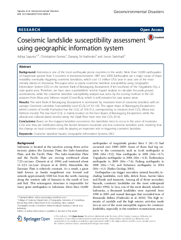(PDF) Coseismic landslide susceptibility assessment using geographic information system