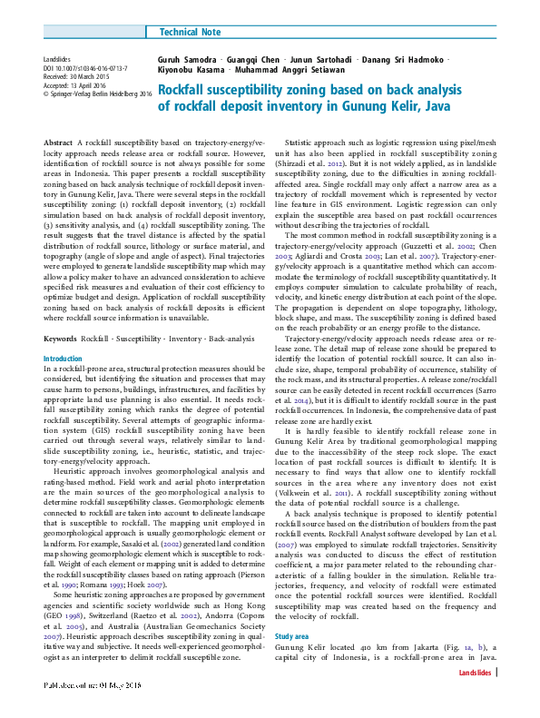 (PDF) Rockfall susceptibility zoning based on back analysis of rockfall ...