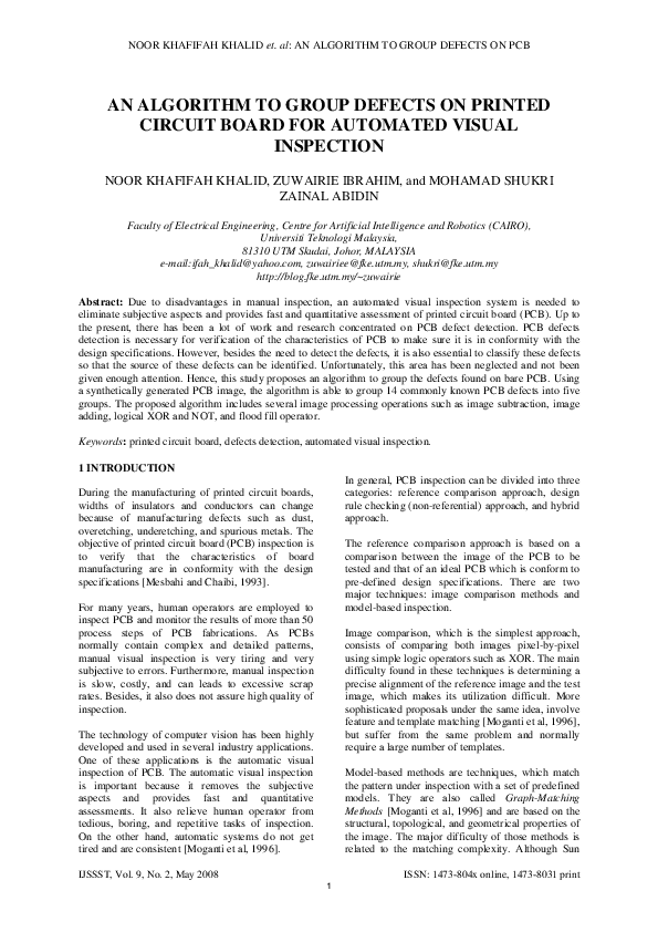 Pdf An Algorithm To Group Defects On Printed Circuit Board For