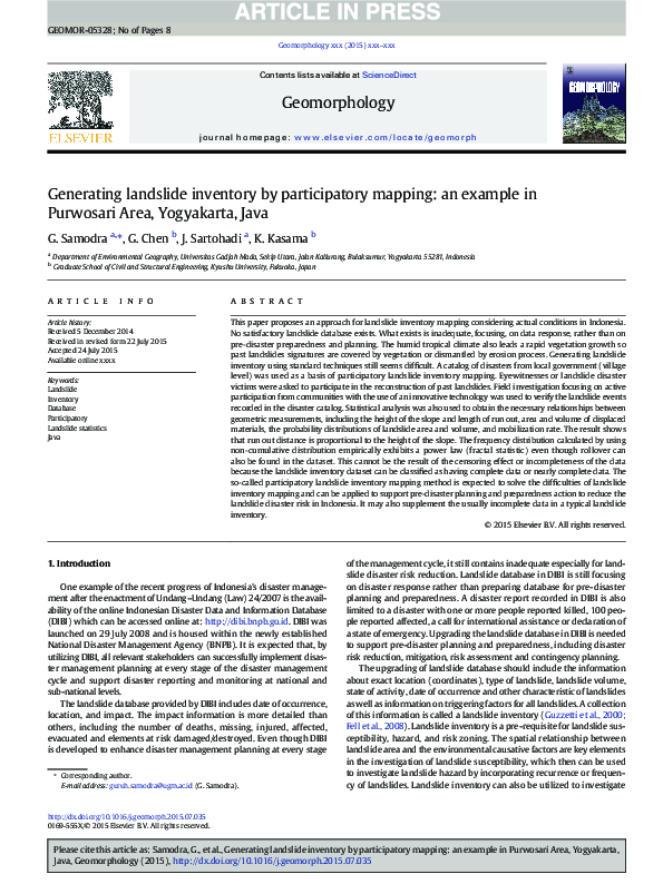 (PDF) Generating landslide inventory by participatory mapping: an example in Purwosari Area ...
