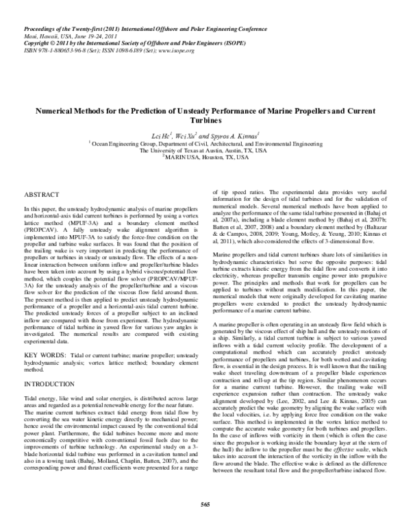 (PDF) Numerical methods for the prediction of unsteady performance of marine propellers and ...