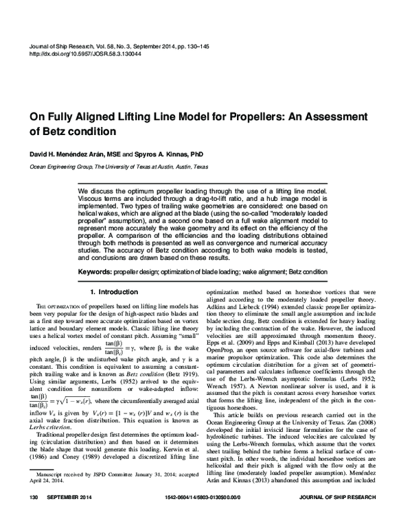 (PDF) On Fully Aligned Lifting Line Model for Propellers: An Assessment ...