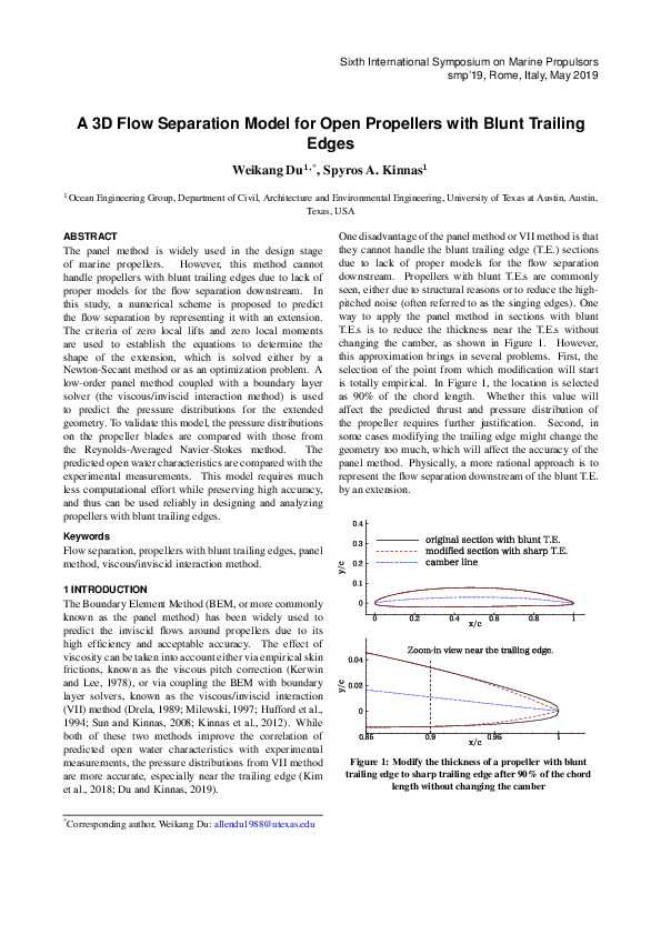 (PDF) A 3D flow separation model for open propellers with blunt ...
