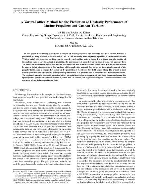 (PDF) A Vortex-Lattice Method for the Prediction of Unsteady Performance of Marine Propellers ...