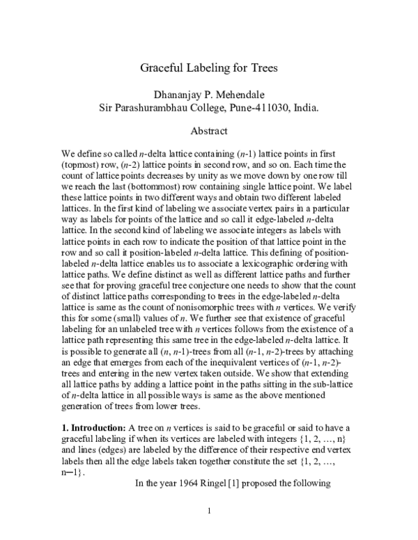 (PDF) Graceful Labeling for Trees