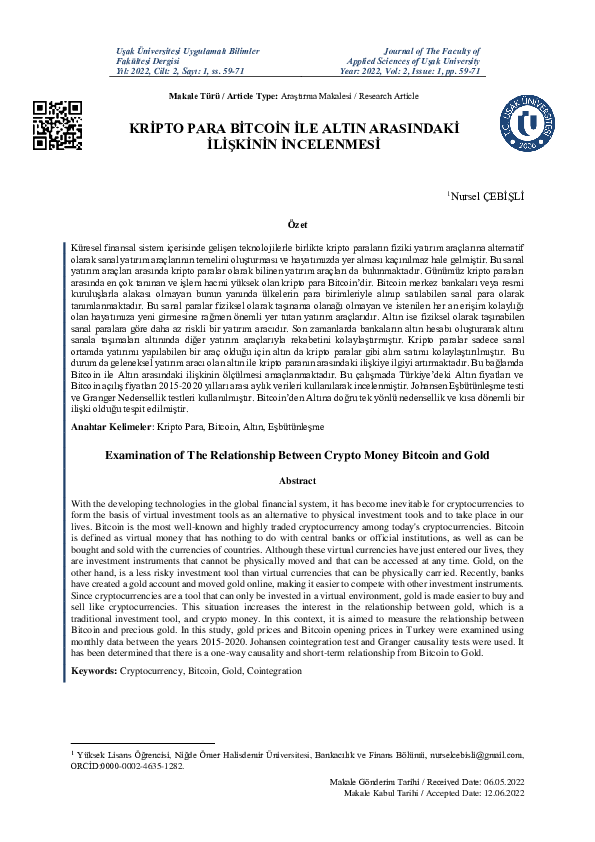 (PDF) KRİPTO PARA BİTCOİN İLE ALTIN ARASINDAKİ İLİŞKİNİN İNCELENMESİ