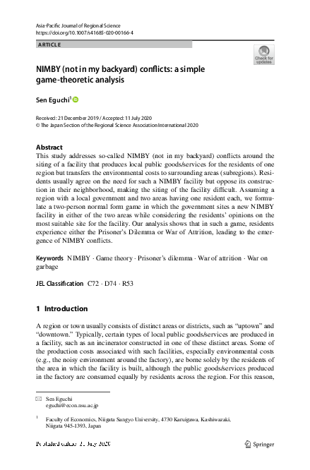 (PDF) NIMBY (not in my backyard) conflicts: a simple game-theoretic ...