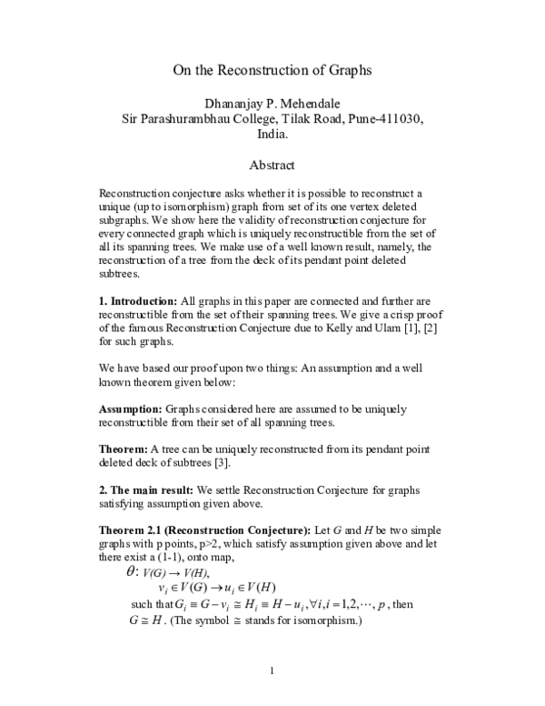 (PDF) The Reconstruction of Graphs