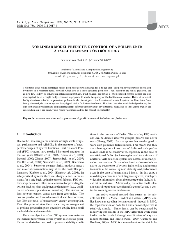 (PDF) Nonlinear model predictive control of a boiler unit: A fault tolerant control study