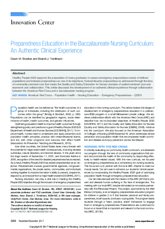 (PDF) Preparedness Education in the Baccalaureate Nursing Curriculum