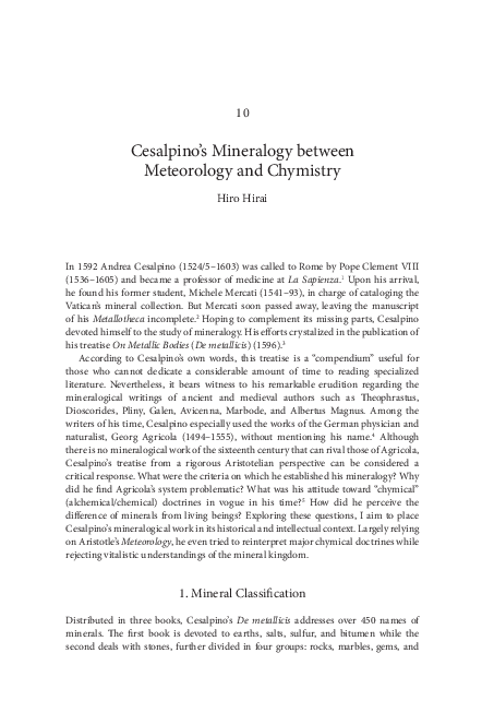 (PDF) "Cesalpino's Mineralogy between Meteorology and Chymistry" in ...