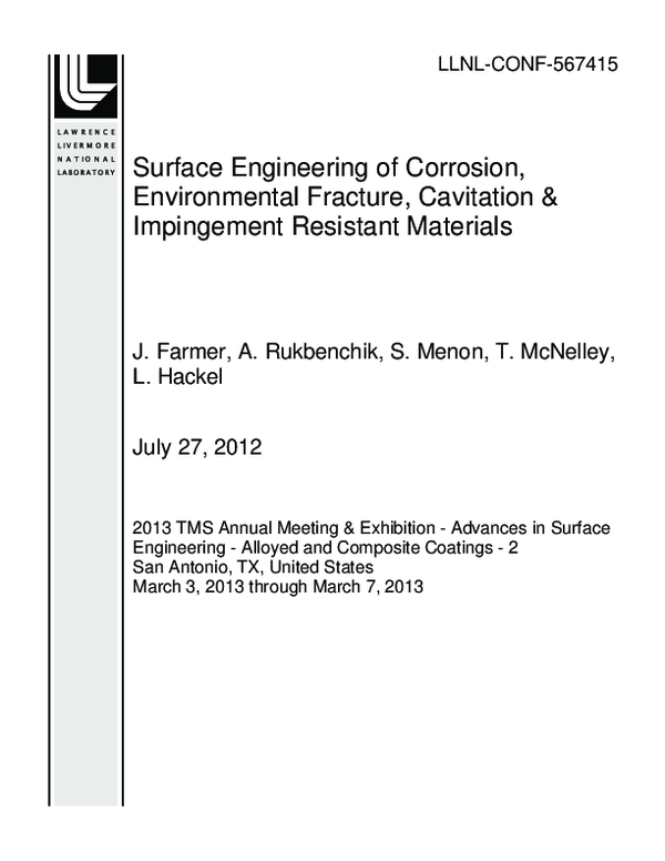 (PDF) Surface Engineering of Corrosion, Environmental Fracture ...