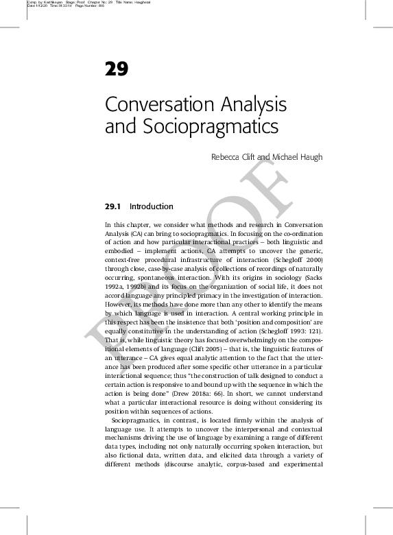 (PDF) Conversation Analysis and Sociopragmatics