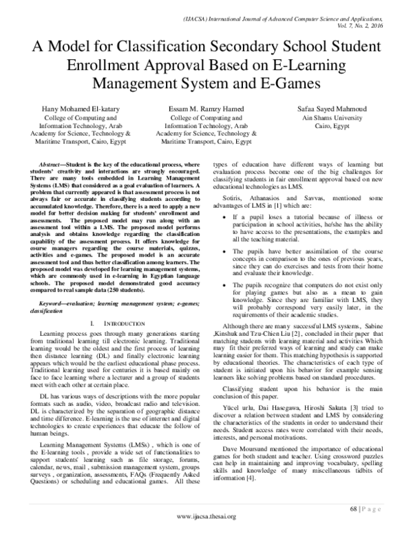 (PDF) A Model for Classification Secondary School Student Enrollment Approval Based on E ...
