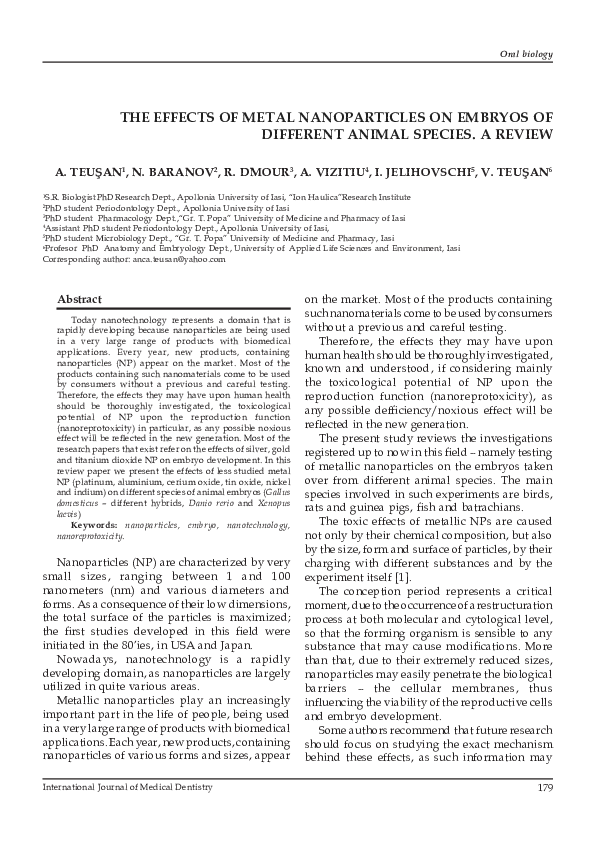 (PDF) The Effects of Metal Nanoparticles on Embryos of Different Animal ...