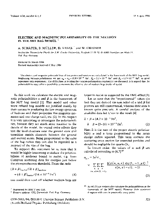 (PDF) Electric and magnetic polarizability of the nucleon in the MIT ...