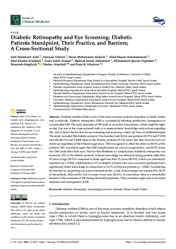 (PDF) Diabetic Retinopathy and Eye Screening: Diabetic Patients Standpoint, Their Practice, and ...