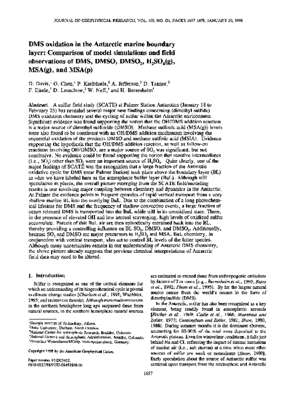 (PDF) DMS oxidation in the Antarctic marine boundary layer: Comparison ...