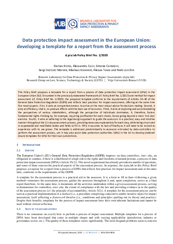 (PDF) Data protection impact assessment in the European Union ...