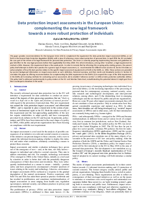 (PDF) Data protection impact assessments in the European Union ...