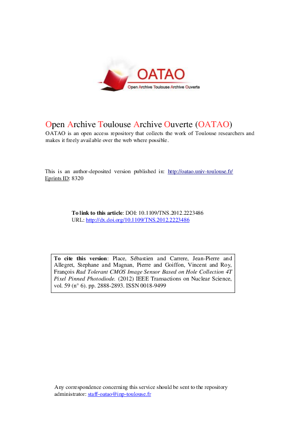 (PDF) Rad Tolerant CMOS Image Sensor Based on Hole Collection 4T Pixel ...
