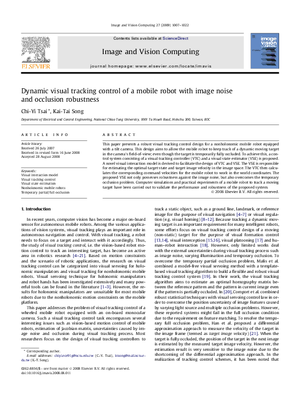 Pdf Dynamic Visual Tracking Control Of A Mobile Robot With Image Noise And Occlusion