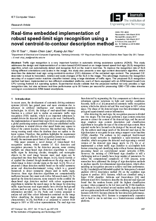 Pdf Real‐time Embedded Implementation Of Robust Speed‐limit Sign Recognition Using A Novel 