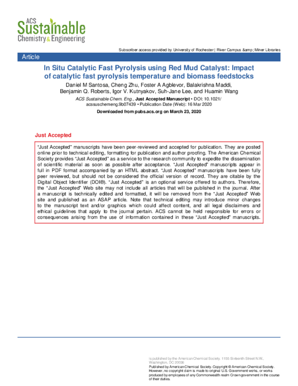 (PDF) In Situ Catalytic Fast Pyrolysis Using Red Mud Catalyst: Impact of Catalytic Fast ...