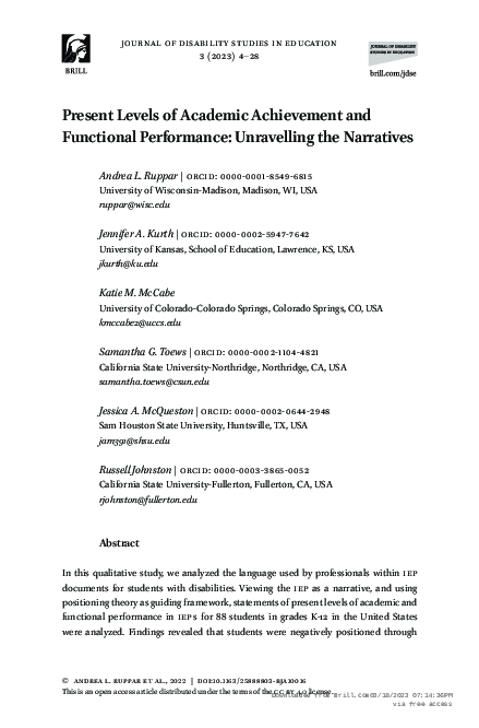 (PDF) Present Levels of Academic Achievement and Functional Performance ...