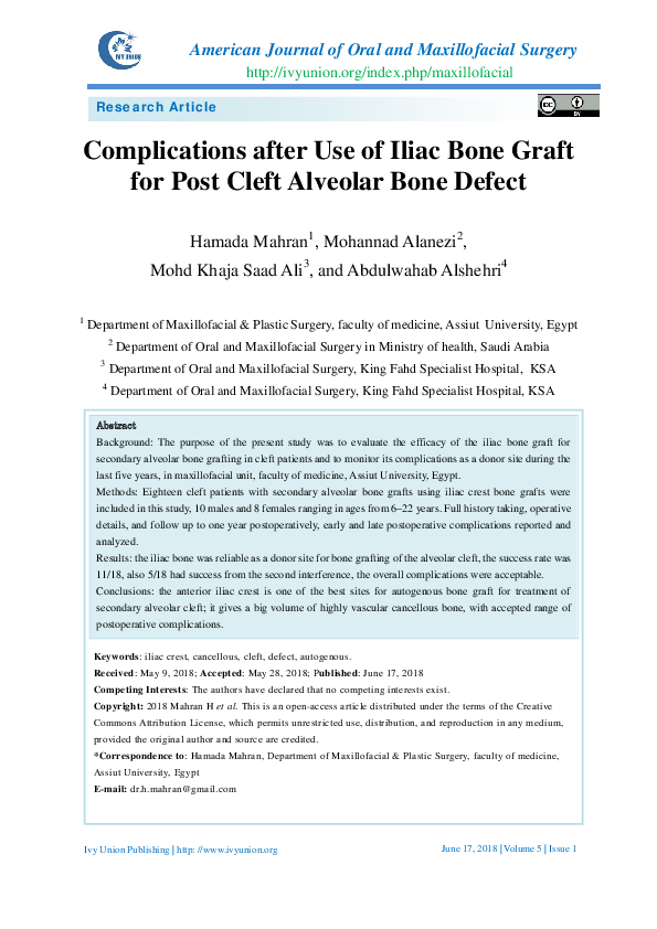 (PDF) Complications after Use of Iliac Bone Graft for Post Cleft ...