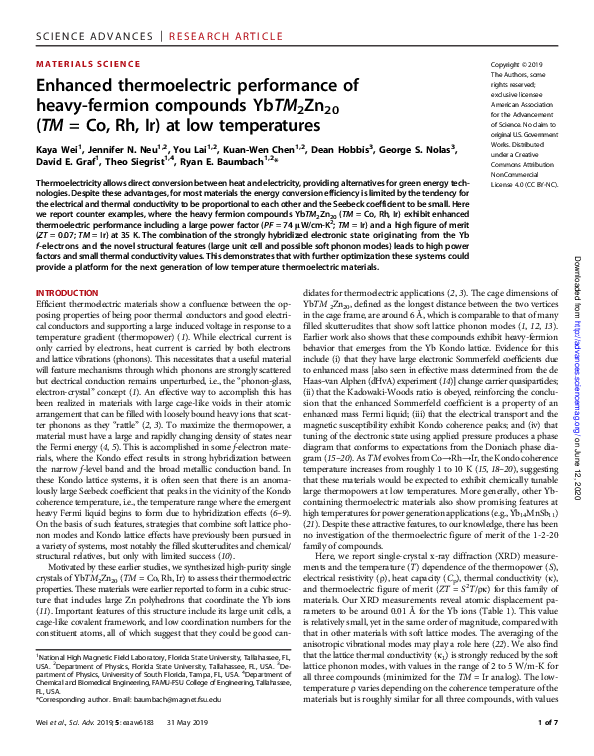 (PDF) Enhanced thermoelectric performance of heavy-fermion compounds Yb ...